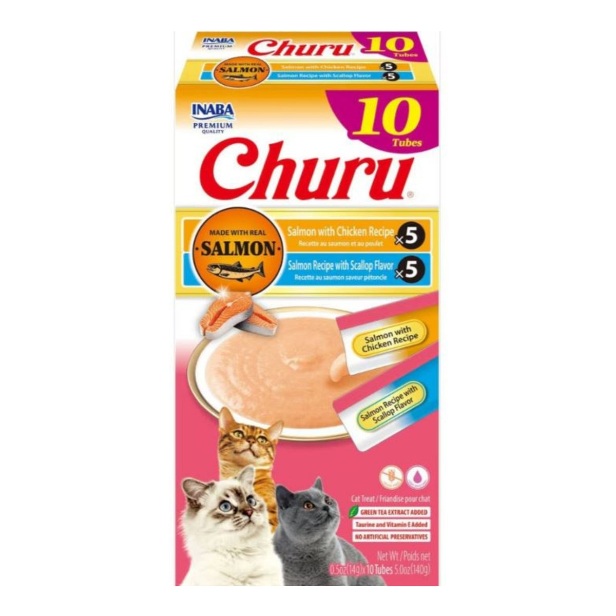 Inaba Churu Puree Cat Treats Variety Box Salmon/Chiken/Sclp .5oz.-10 Pk|Cat Treats Soft and ...