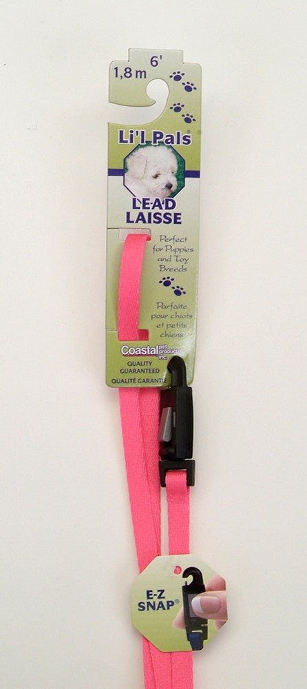 Lil Pals Nylon Dog Leash with E-Z Snap Neon Pink 1ea/3/8 In X 6 ft – PDS