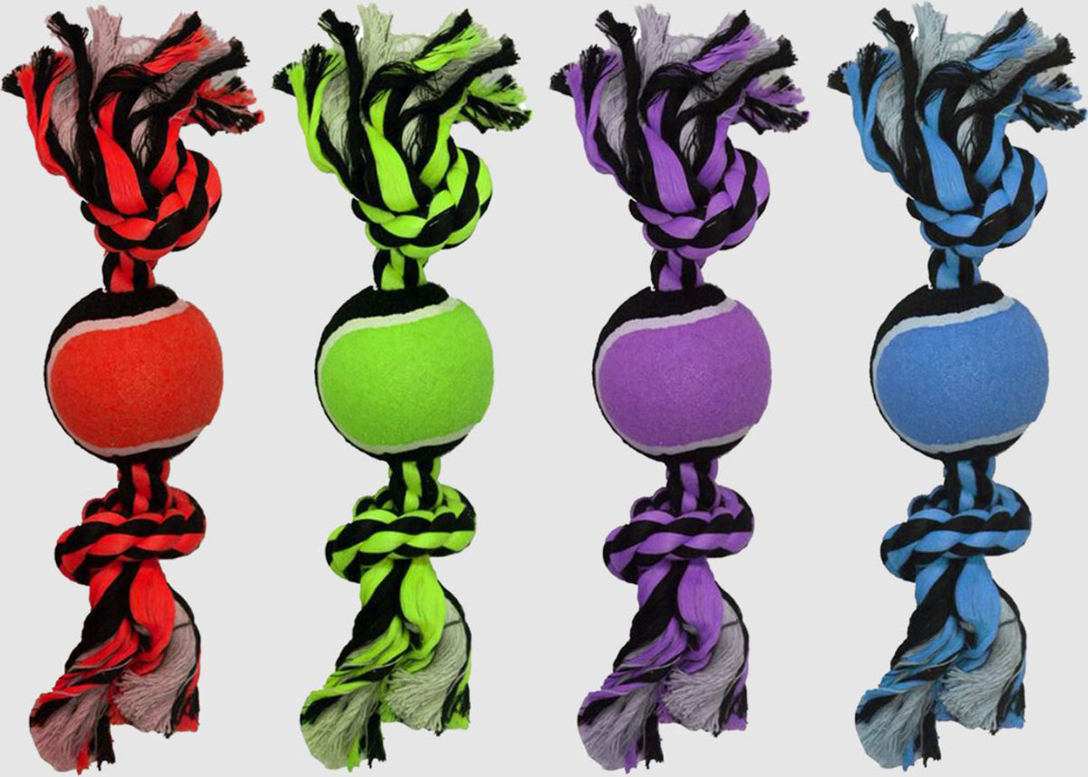 Multipet Nuts for Knots 2-Knot Rope with Tennis Ball Assorted 1ea/10 i ...