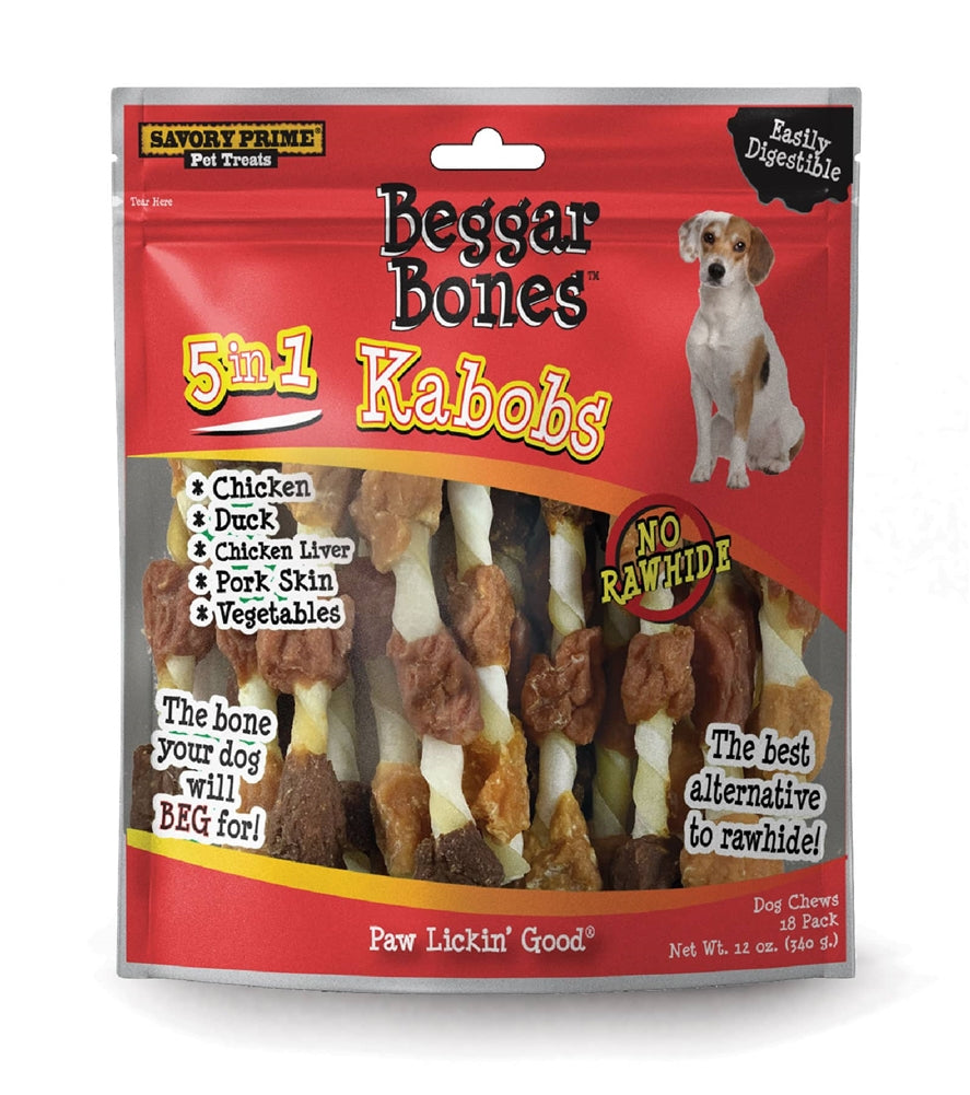 Savory Prime Beggar Bone 5 in 1 Kabobs Dog Treats 1ea/12 oz, 18 pk ...